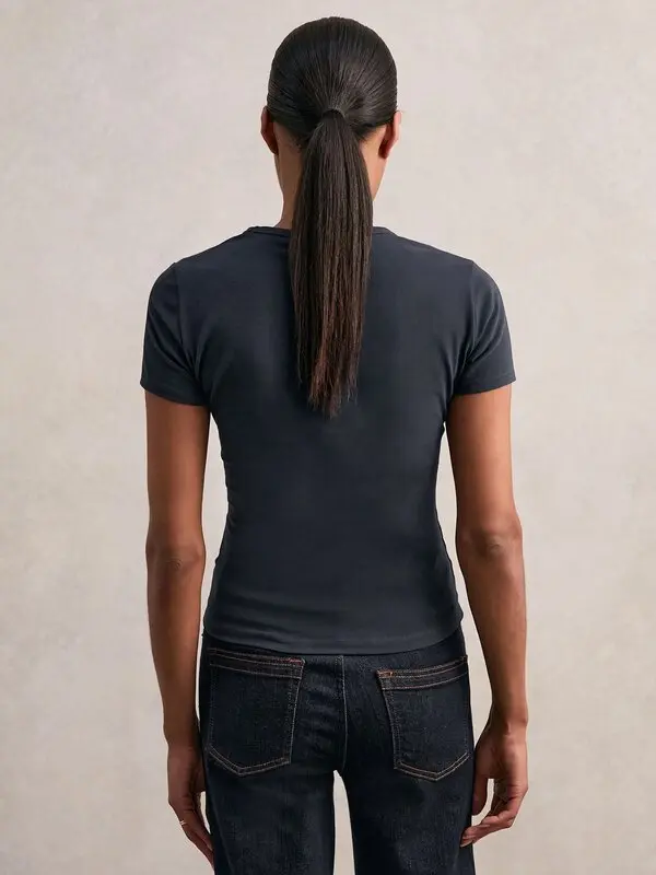 REISS Leia Stretch Cotton T-shirt - Navy