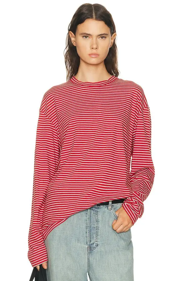 Sprwmn Long Sleeve Oversized Tee - Red Stripes