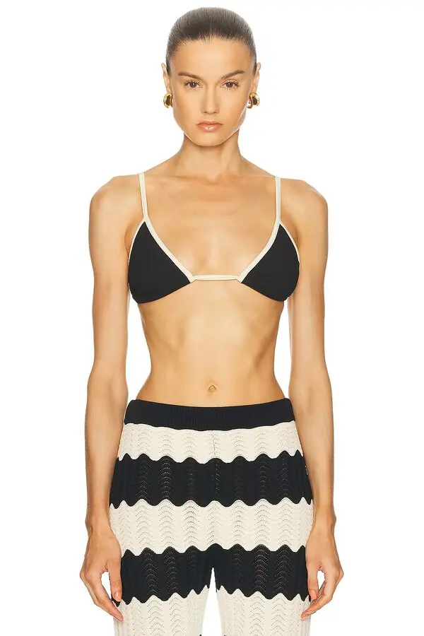 Johanna Ortiz Playa Del Rio Bikini Top - Black & Ecru