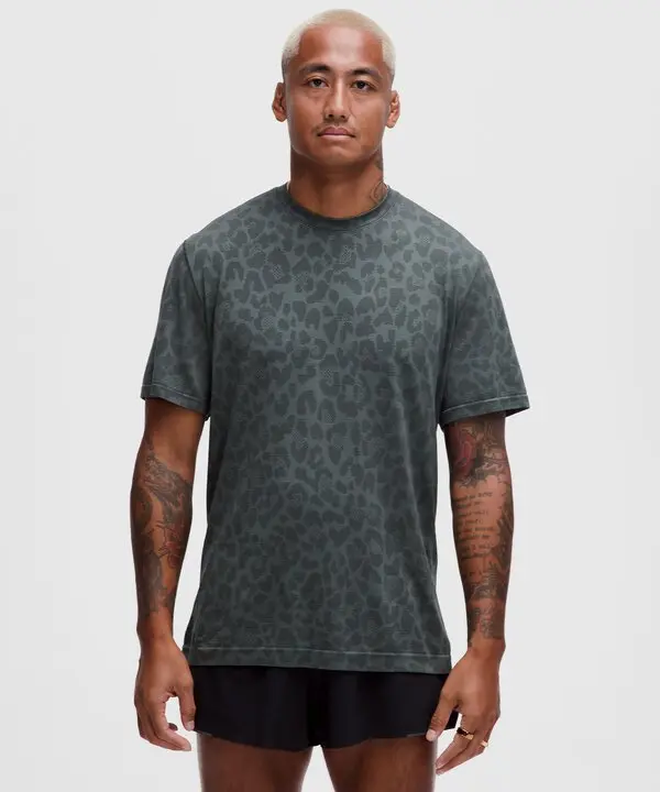 Lululemon Metal Vent Tech Relaxed-fit Short-sleeve Shirt - True Leopard Onyx Grey/black