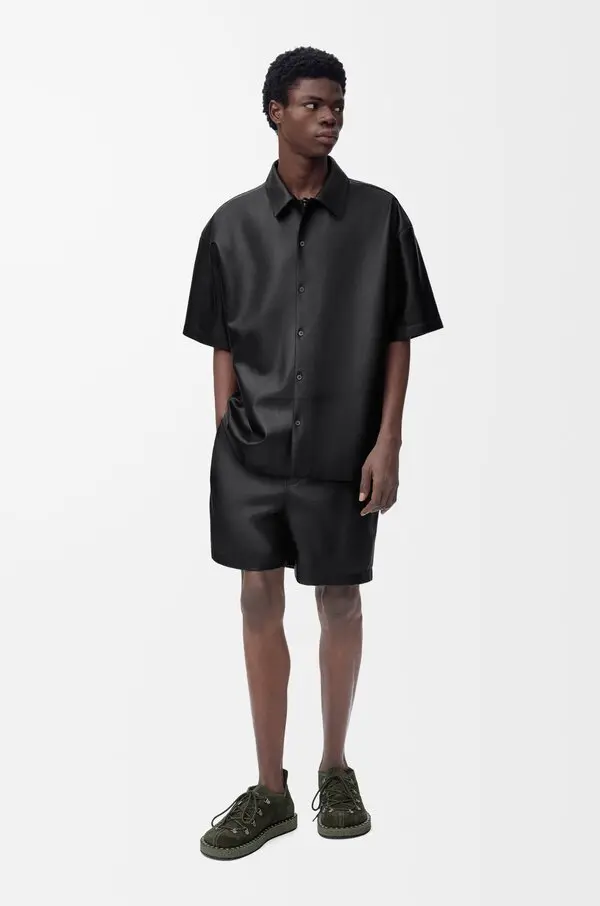 Loewe Short Sleeve Shirt In Nappa Lambskin - Black