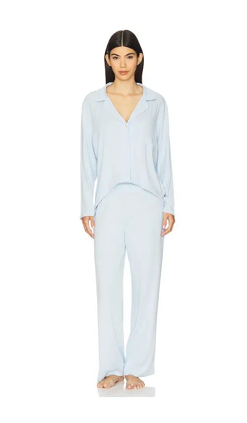 Eberjey Gisele Rib Long Pj Set In Baby Blue - Nantucket Breeze