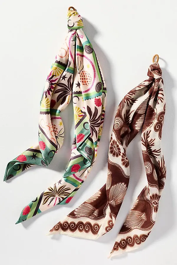Anthropologie Patterned Hair Scarves Set - Brown Shell/catch The Sun
