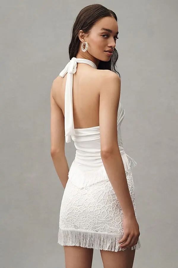 Nightcap Lotus Lace Fringe Halter Mini Dress In White - 63% Off |  Editorialist