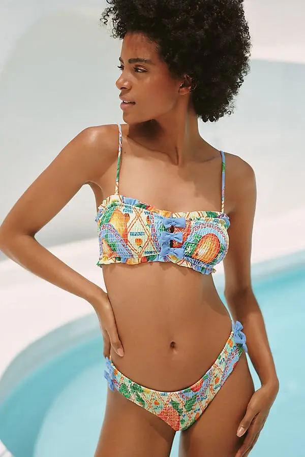 DAMSON MADDER Jessie Shirred Bikini Bottoms - Blue Multi