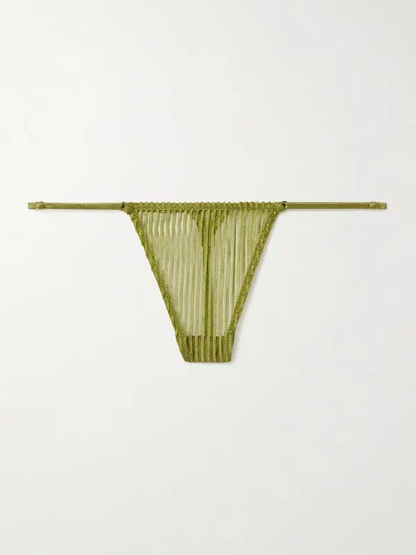 Kiki De Montparnasse Silk-blend Satin-trimmed Embroidered Tulle Thong - Yellow