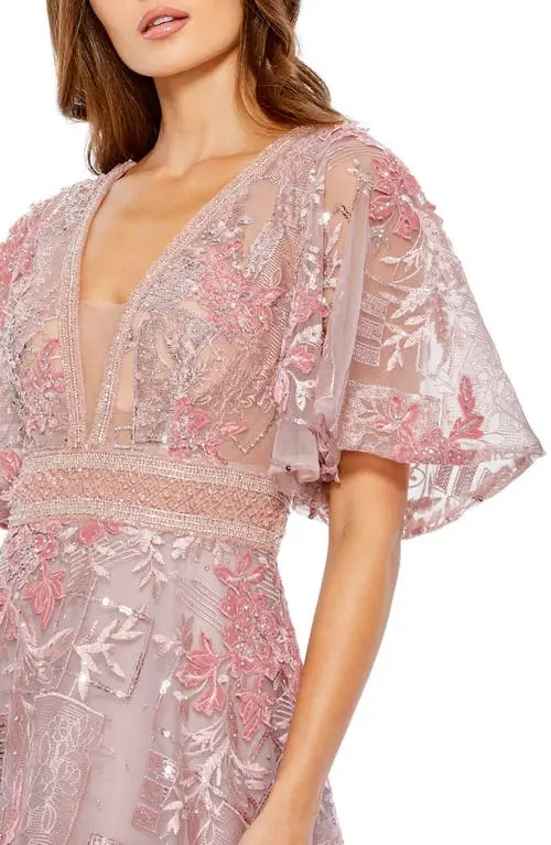 Mac Duggal Embroidered Flounce Sleeve A-line Gown