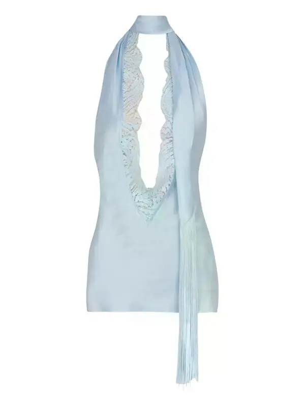 Balmain Backless Halterneck Silk Top - Blue