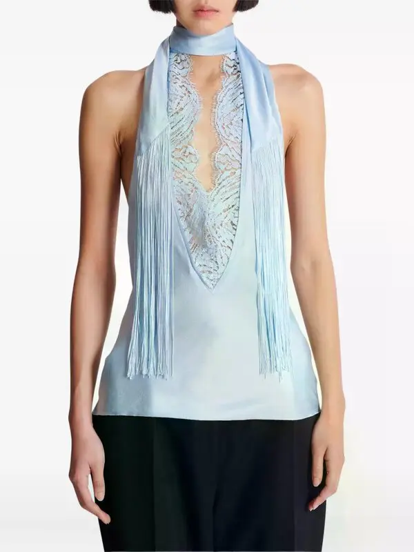 Balmain Backless Halterneck Silk Top - Blue
