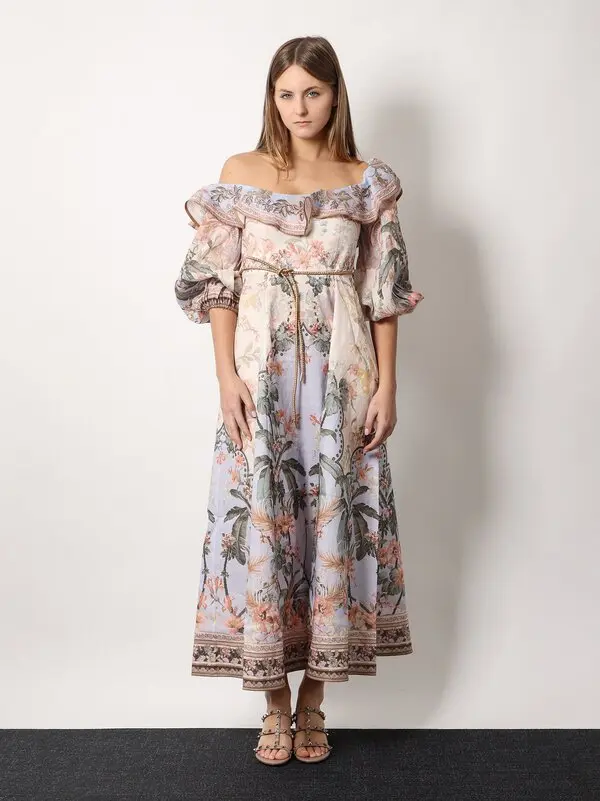 off the shoulder linen dress Rafaella Women's Off-The-Shoulder Ruffle Linen Dress in Black, Size XL, Solid, 100% Linen