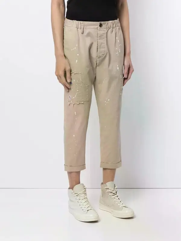 PORTS V Cropped Paint Splatter Trousers