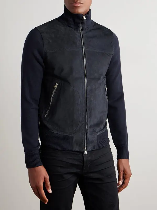 TOM FORD Slim-fit Suede And Merino Wool And Cashmere-blend Jacket - Blue