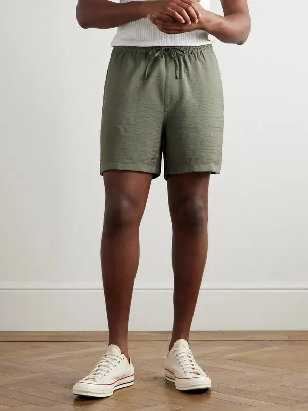 Nn07 Ryder 5971 Straight-leg Crinkled Tencel™ Modal-blend Drawstring Shorts - Green