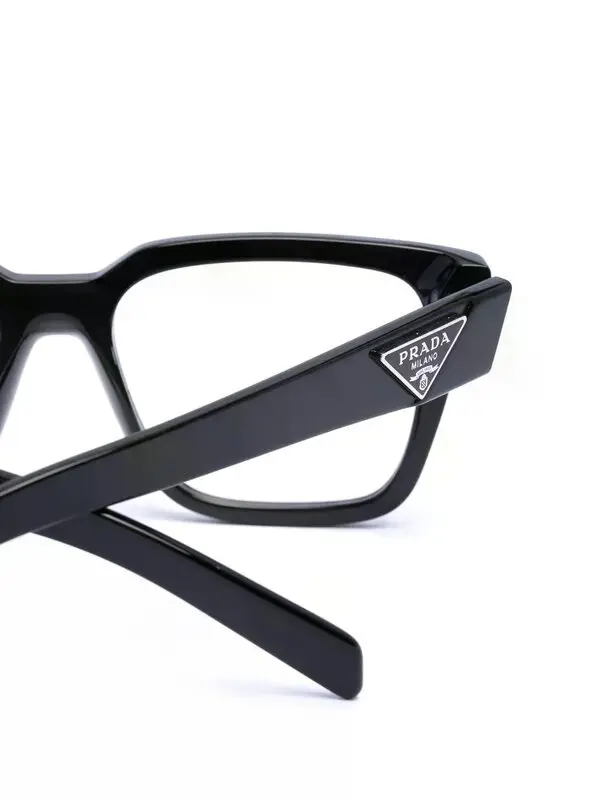 Prada Triangle-logo Plaque Square-frame Glasses - Black