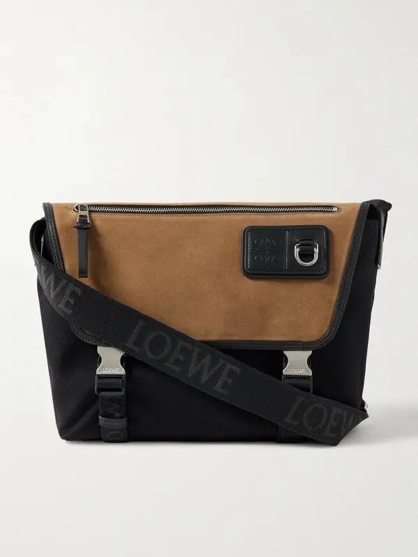 Loewe Leather-trimmed Suede And Canvas Messenger Bag - Black