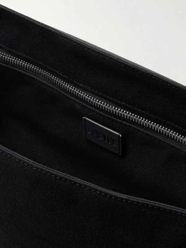 Loewe Leather-trimmed Suede And Canvas Messenger Bag - Black