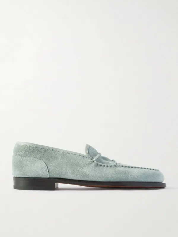 John Lobb Bath Leather-trimmed Suede Loafers - Blue