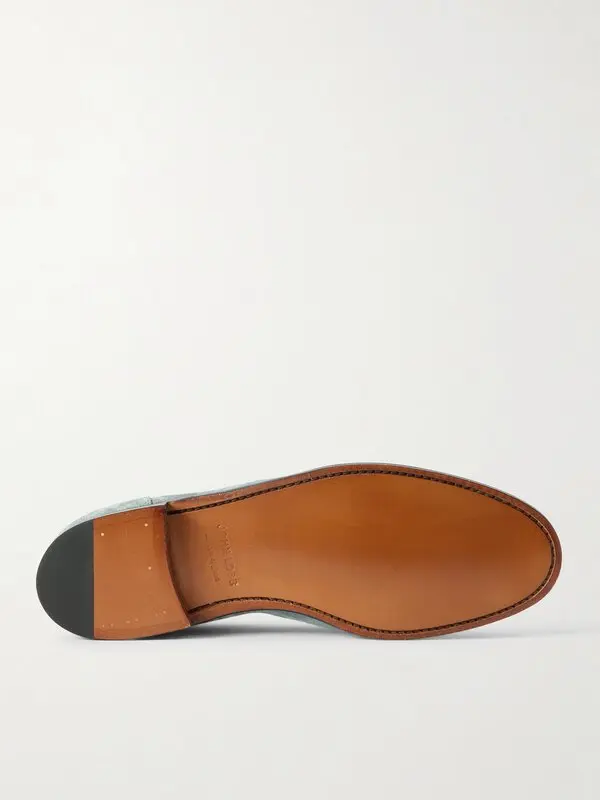 John Lobb Bath Leather-trimmed Suede Loafers - Blue