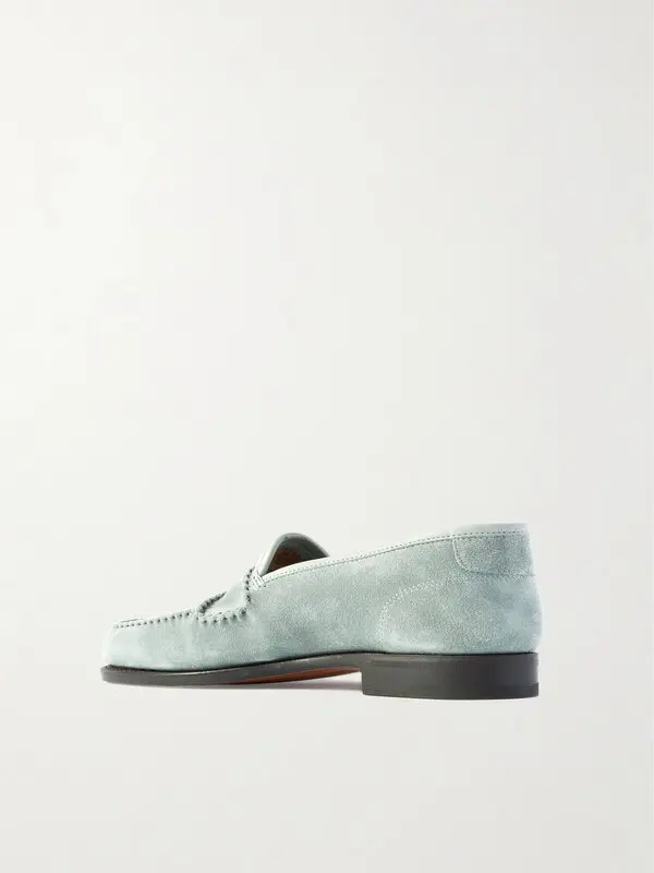 John Lobb Bath Leather-trimmed Suede Loafers - Blue