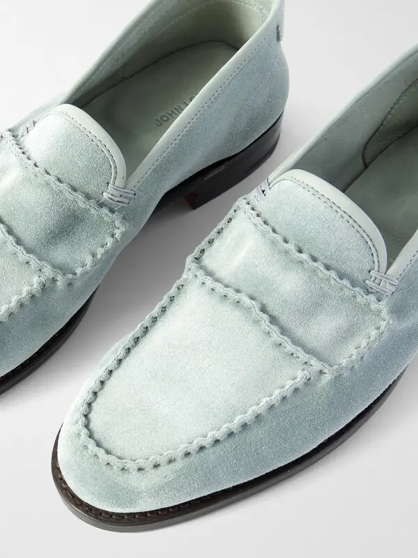 John Lobb Bath Leather-trimmed Suede Loafers - Blue