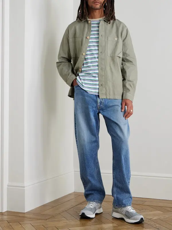 Folk Striped Slub Cotton-jersey T-shirt