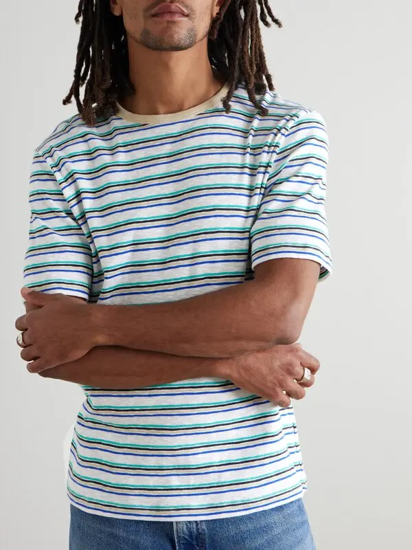 Folk Striped Slub Cotton-jersey T-shirt