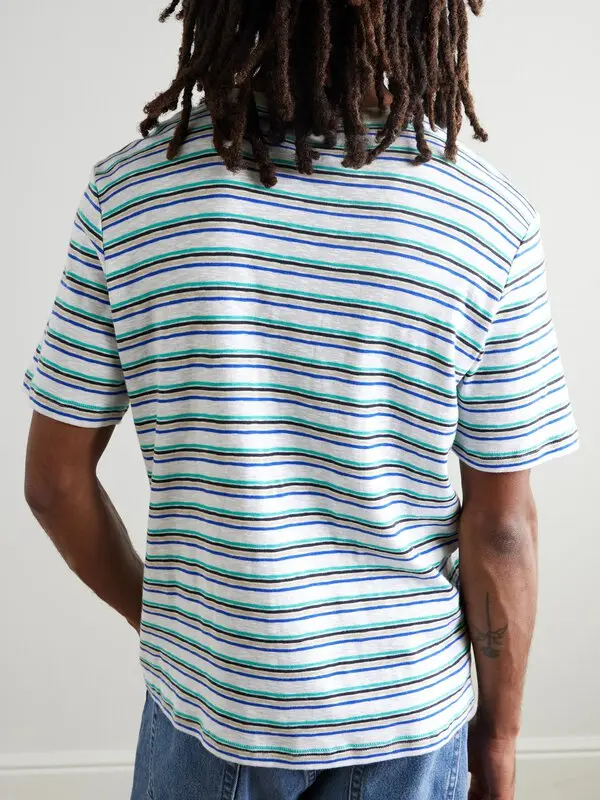 Folk Striped Slub Cotton-jersey T-shirt
