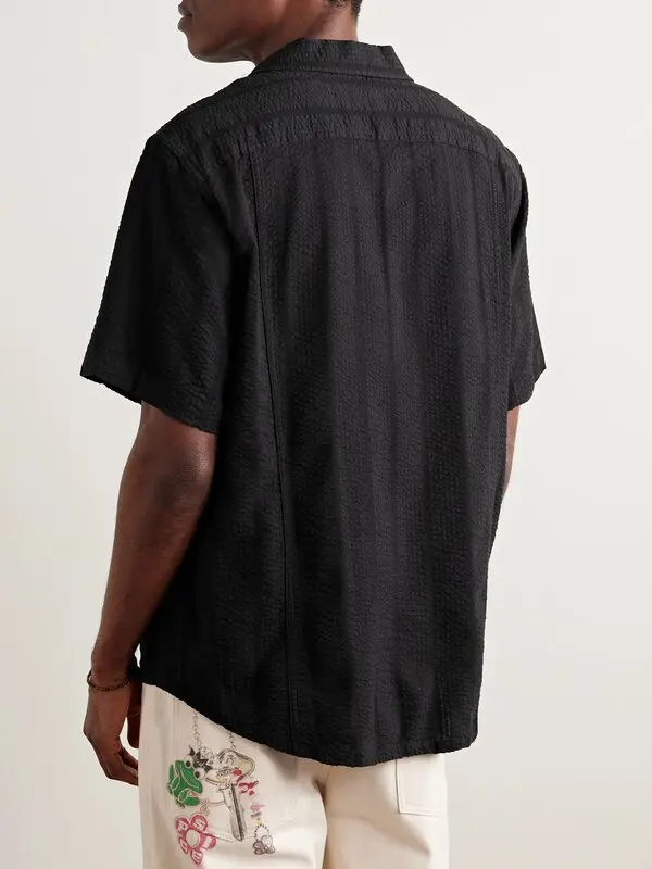 CORRIDOR Convertible-collar Striped Cotton-blend Seersucker Shirt