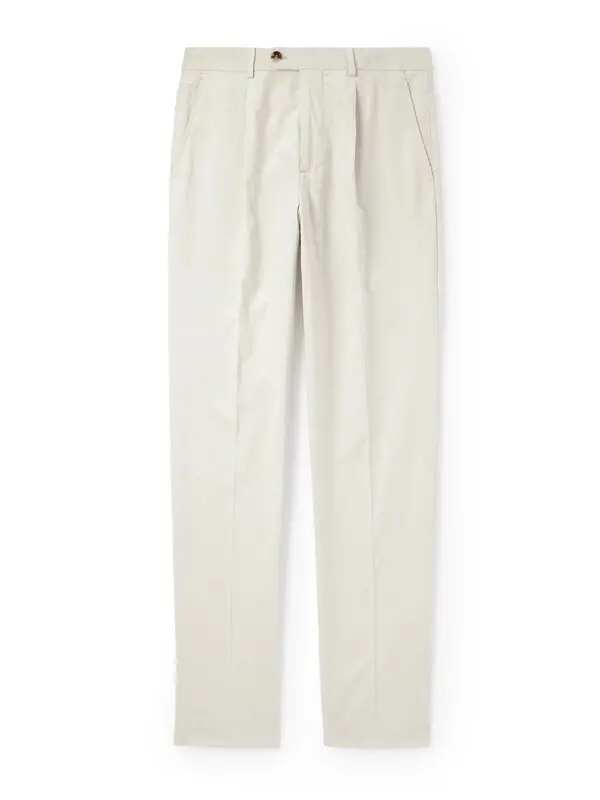 Brunello Cucinelli Straight-leg Pleated Cotton-corduroy Suit Trousers - Neutrals
