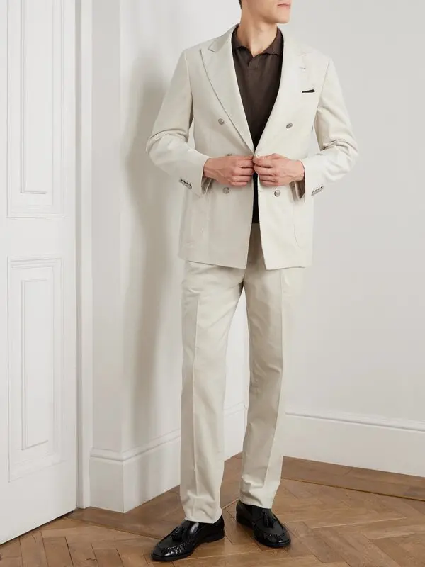 Brunello Cucinelli Straight-leg Pleated Cotton-corduroy Suit Trousers - Neutrals