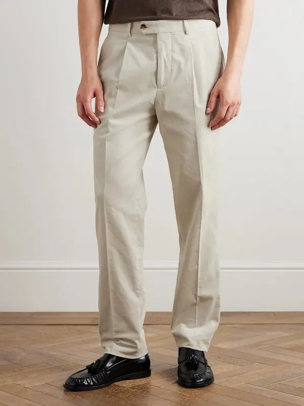 Brunello Cucinelli Straight-leg Pleated Cotton-corduroy Suit Trousers - Neutrals