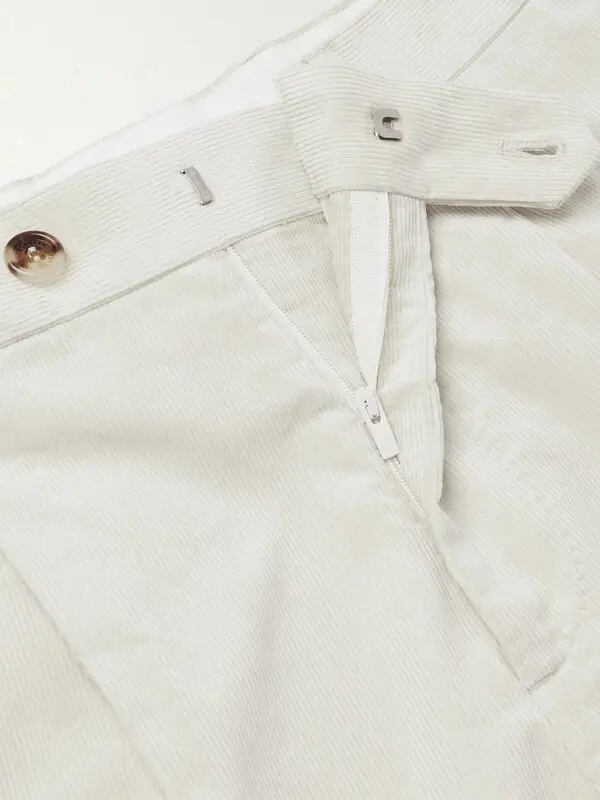 Brunello Cucinelli Straight-leg Pleated Cotton-corduroy Suit Trousers - Neutrals