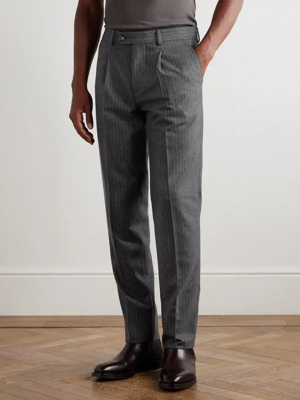 Brunello Cucinelli Straight-leg Striped Wool-flannel Suit Trousers