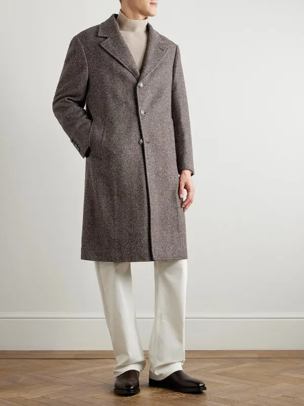 Brunello Cucinelli Herringbone Cashmere And Silk-blend Coat