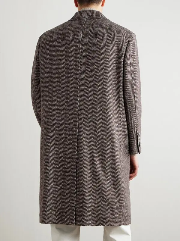 Brunello Cucinelli Herringbone Cashmere And Silk-blend Coat