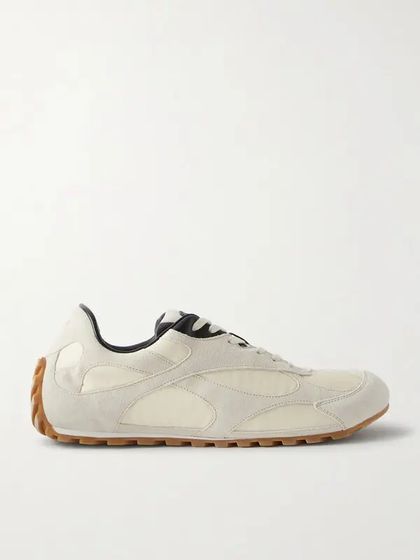 Bottega Veneta Orbit Leather And Shell-trimmed Suede Sneakers - Neutrals