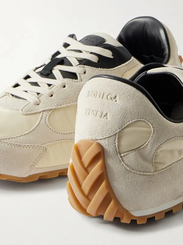 Bottega Veneta Orbit Leather And Shell-trimmed Suede Sneakers - Neutrals