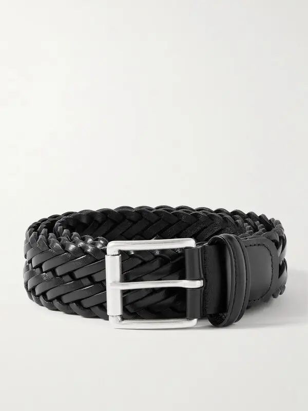 Anderson's 3.5cm Woven Leather Belt - Black