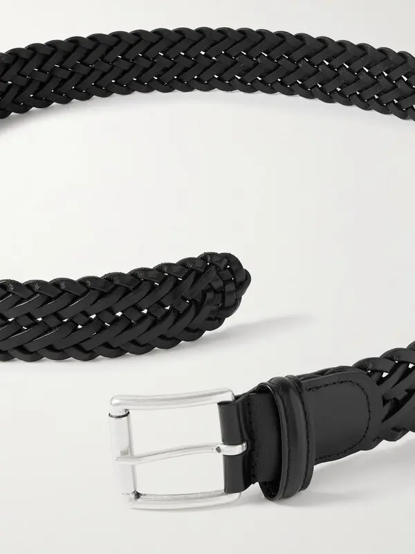 Anderson's 3.5cm Woven Leather Belt - Black
