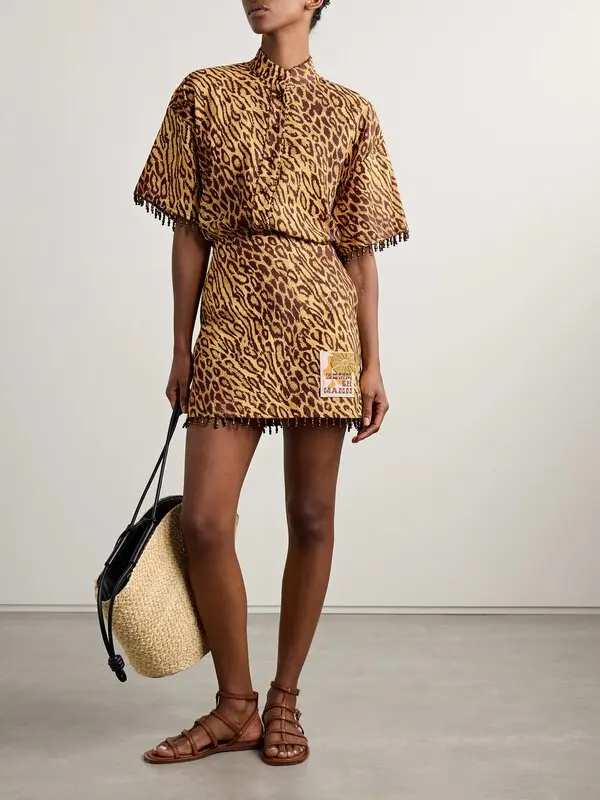 Zimmermann Coco Bead-embellished Leopard-print Mini Skirt