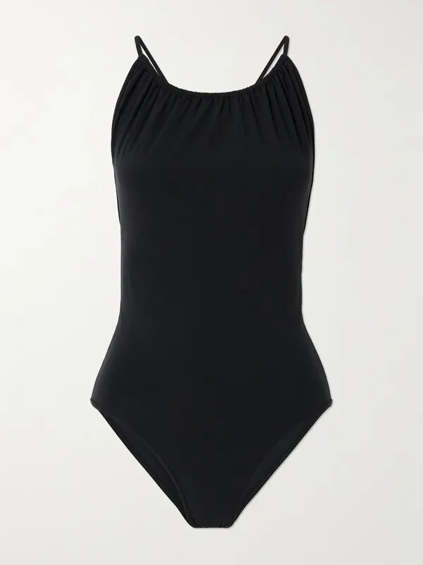 TOTEME Gathered Open-back Swimsuit - Black