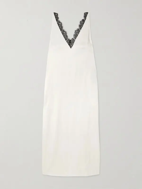 Stella McCartney Lace-trimmed Satin Midi Dress - Neutrals