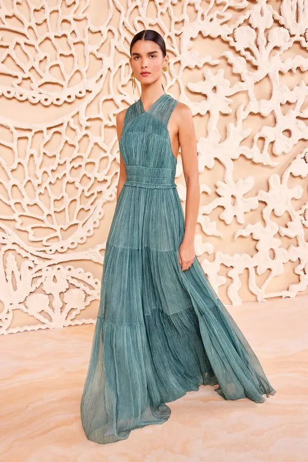 Ulla Johnson Freesia Gathered Cross Back Gown - Kelp