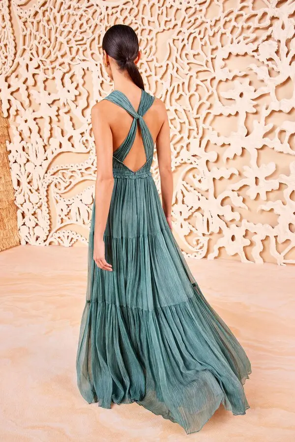 Ulla Johnson Freesia Gathered Cross Back Gown - Kelp