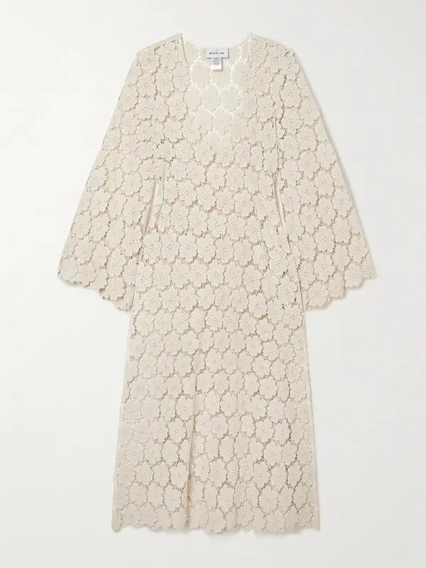 Miguelina Arelis Cotton Guipure Lace Kaftan - Off-white