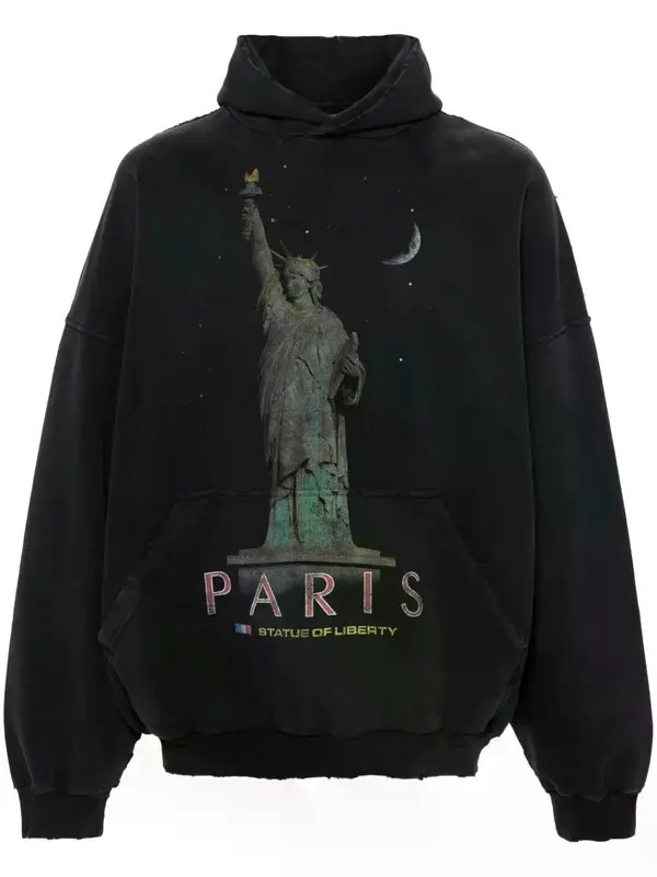Balenciaga Paris Liberty Distressed Hoodie - Black