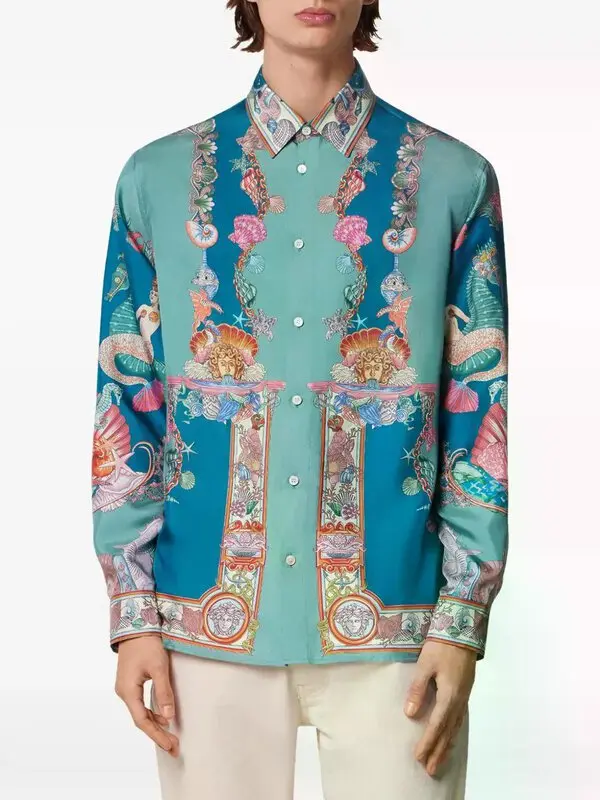 Versace Coral Theatre Silk Shirt - Green