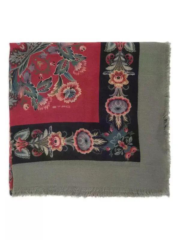 Etro Floral-print Fringed Scarf - Green