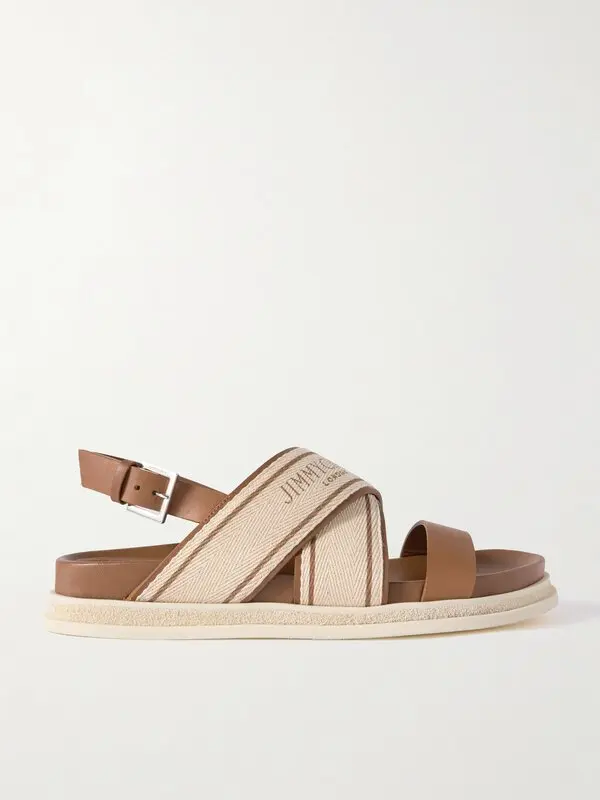 JIMMY CHOO Logo-print Canvas And Leather Slingback Sandals - Cream