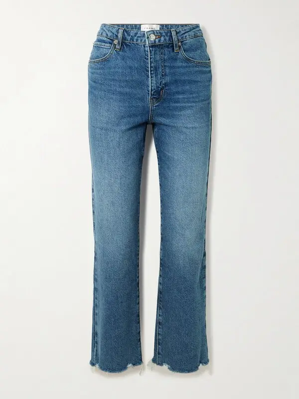FRAME The Ruler Crop Frayed High-rise Slim-leg Jeans